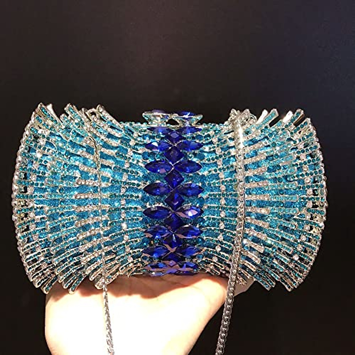 DEBIMY Womens Sparkly Crystal Evening Clutch Luxurious Rhinestone Wedding Evening Purse Bridal Prom Handbag Party Bag Sky Blue Colorful