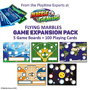 Marble Genius Flying Marbles Expansion Pack - 5 Boards + 100 Trivia Cards Set, Experience The Thrill of Racing, Includes an App with Additional Challenges That is Perfect for Kids, Teens, and Adults