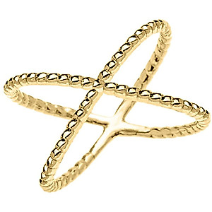 10K Yellow Gold Criss Cross Rope Cable Design Statement Ring - Size 7-1/4