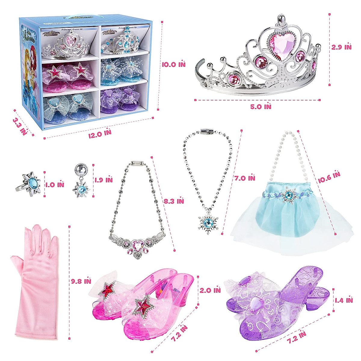 Tomons Princess Toys Dress Up Shoes and Jewelry - 4 Pairs of Heels Shoes and Pretend Play Jewelry Toys Princess Accessories Set for Toddler Girls Beauty Birthday Gifts Aged 3 4 5 6 Years Old