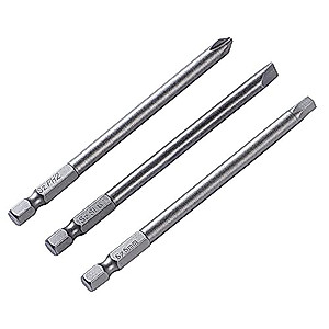 Rocaris 10pcs 1/4 Inch Hex Shank Long Magnetic Screwdriver Bits Set 100mm Power Tools (Slotted+Cross+Hex head)