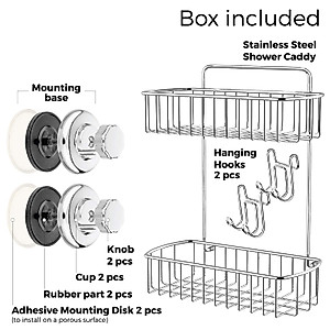 HASKO accessories - Shower Caddy with Suction Cup - 304 Stainless Steel 2Tier Basket for Bathroom - Rustproof (Chrome)