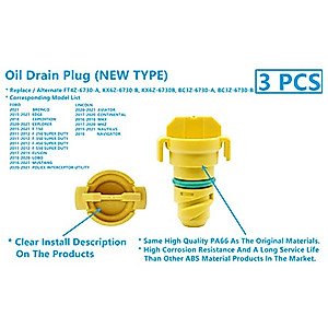 3 PCS Oil Drain Plug Fit For Ford F-150 2015 2016 2017 2018 2019 2020 2021 Lincoln MKZ Replace KX6Z-6730-B, KX6Z6730B, FT4Z-6730-A Plug