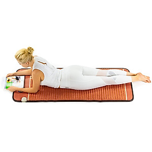 HealthyLine TAO Far Infrared Heating Pad - Natural Crystal Gemstones Mat for Back Pain - Electric Auto Shut Off - Rejuvenating Negative Ions Therapy - 60" x 24"