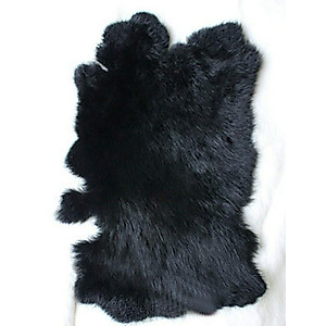 Natural Tanned Assorted Rabbit Pelts Rabbit Fur Hide (10" by 12" Rabbit Pelt with Sewing Quality Leather) (Natural Black)