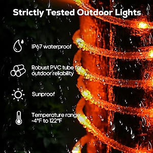 ICRGB Solar Halloween Lights, 66FT 200 LED Outdoor Rope Lights, IP67 Waterproof, 8 Modes Christmas String Lights for Outside, Tree Pathway Autumn Decorative