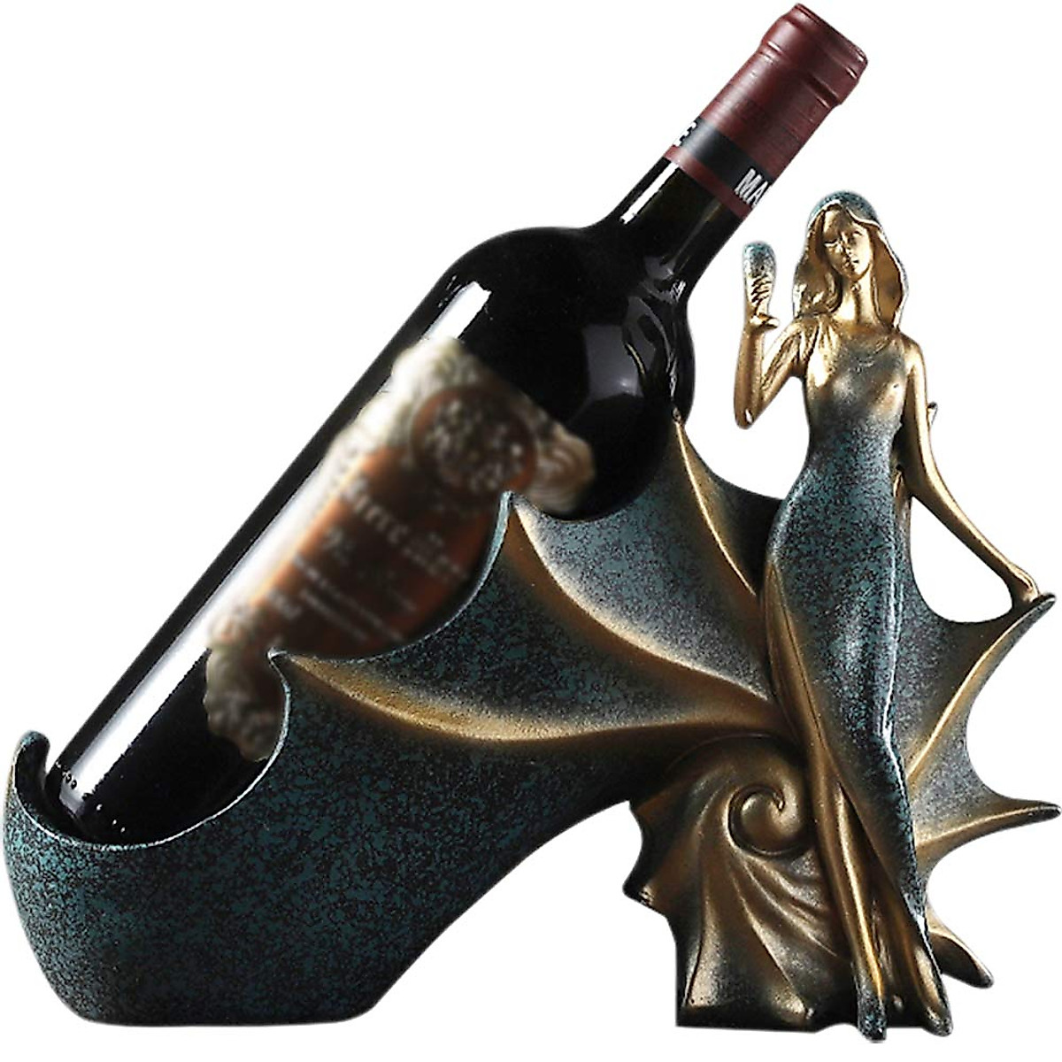 PLAFUETO Wine Rack Holder Tall Drink Tabletop Single Wine Accessory Bottle Stand Figurine Premium Resin Beauty Shaped Sculpture Kitchen Decoration Restaurant Setting Crafts(Conch Blue)