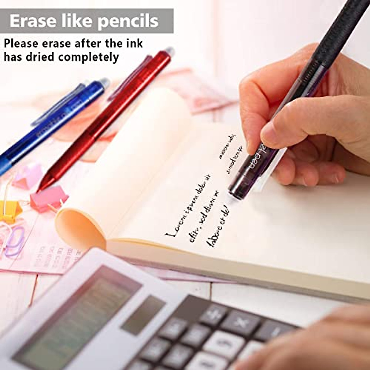 Erasable Gel Pens, 15 Pack Retractable Erasable Pens Clicker, Fine Point, Make Mistakes Disappear, 11 Black 2 Blue 2 Red Inks for Writing Planner and Crossword Puzzles…