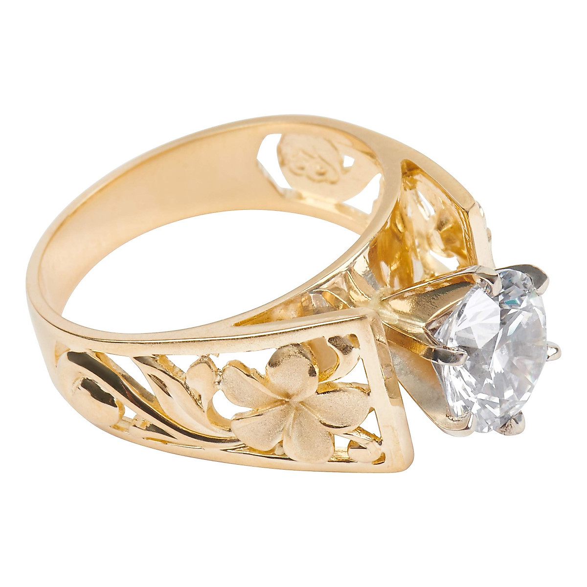 Hawaiian Heirloom Jewelry 14k Yellow Gold 2 ct Cubic Zirconia Wedding Engagement Ring (8.5)