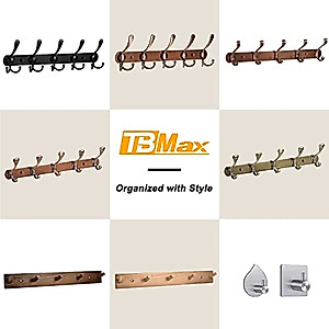 TBMax Coat Rack Wall Mounted - 2 Pack Sturdy Metal Coat Hook Rail with 5 Tri Hooks for Coat Hat Towel Purse Robes Mudroom Bathroom Entryway -Black