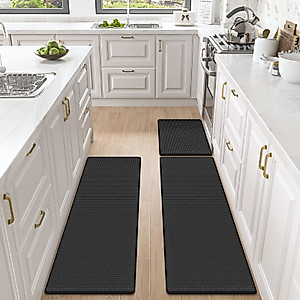 DEXI Kitchen Rugs and Mats Cushioned Anti Fatigue Comfort Runner Mats for Floor Rugs Waterproof Standing Rugs Set of 3,17"x29"+17"x59"+17"x59" Black