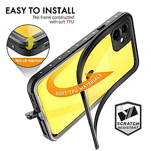 inkolelo iPhone 11 Waterproof Case, Built-in Screen Full-Body Protector with Floating Strap IP68 Waterproof Case for iPhone 11 6.1 Inch (2019) - Matte Black/Orange