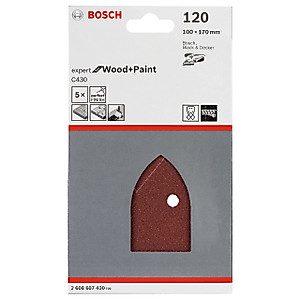 Bosch 5x C430 Sanding Sheets (for Wood and Paint, 93x135 mm, Grit 120, 4 Holes, Professional Accessories for Multi Sanders from Most Brands)
