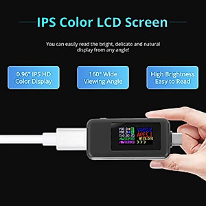 Type-C USB Tester,DC430V USB Power Meter,USB C Power Tester Voltage Current 2 in 1 Meter Voltmeter Ammeter Color Screen