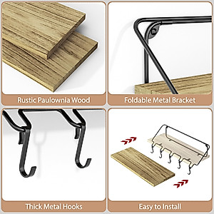 Alsonerbay Coffee Bar Shelf Wall Mount, Rustic Floating Shelves for Wall with Wooden Bar Sign, 16 Inch Wall Shelves with 10 Mug Hooks for Coffee Station, Dining Room, Living Room and Kitchen