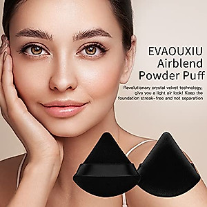 EVAOUXIU Powder Puff - 6 Pcs Triangle Powder Puffs for Face Powder & 2 Pcs Makeup Sponges, Individually Wrapped Velour Cotton Makeup Puff (Black)