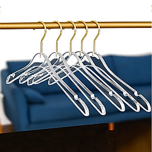 Besser 15 Pack Acrylic Hangers with Gold,Acrylic Clear Hangers,Premium Crystal Dress Hangers Swivel Gold Hook Luxurious Shiny Clothes Hangers(Clear-Style B)
