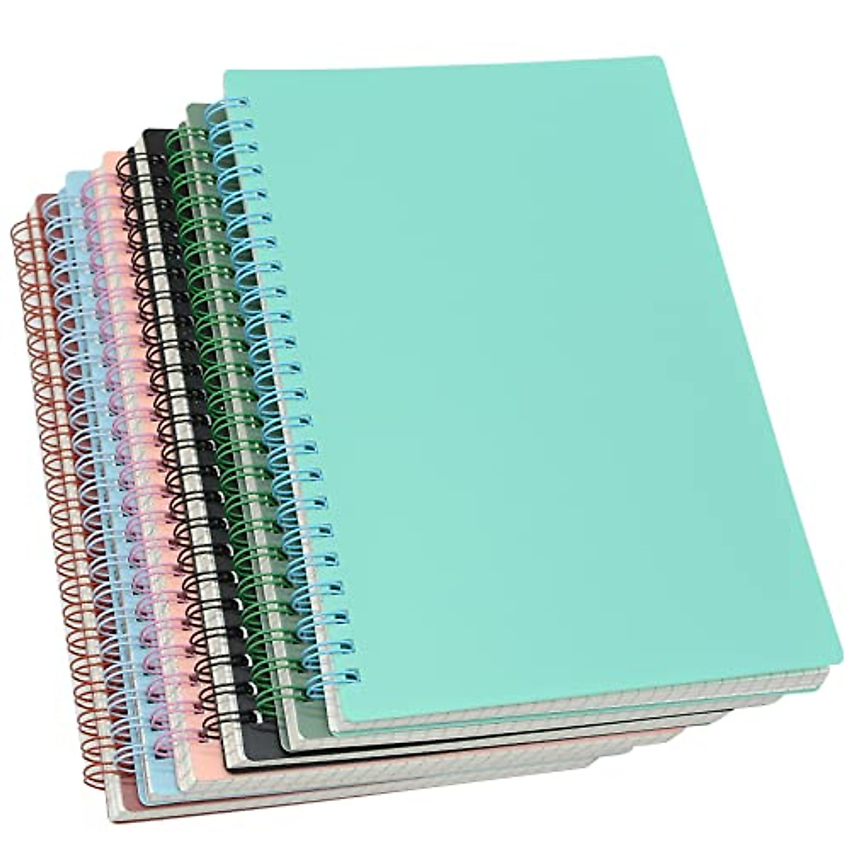 Spiral Notebook, 6 Pcs A5 Thick Plastic Hardcover 8mm Ruled 6 Color 80 Sheets -160 Pages Journals for Study and Notes (6 colors, A5 5.7" x 8.3"-Ruled)