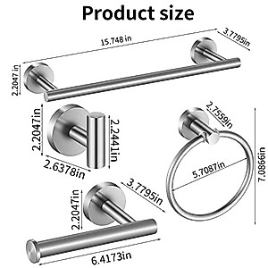 Hinmood Bathroom Hardware Set 10 Pieces, SUS 304 Stainless Steel, Includes 2 Packs 16 inch Towel Bar, 4 Packs Towel Hook, 2 Packs Towel Ring, 2 Packs Toilet Paper Holder