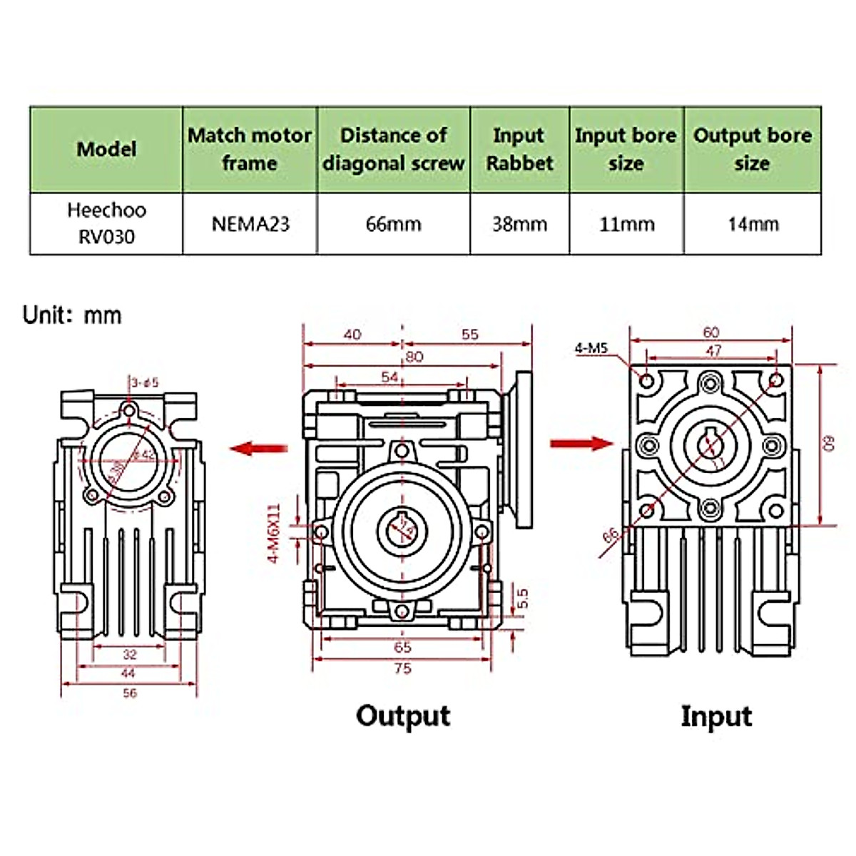 Worm Gear Gearbox NMRV-030 Speed Reducer Ratio 10 :1 for Stepper Motor