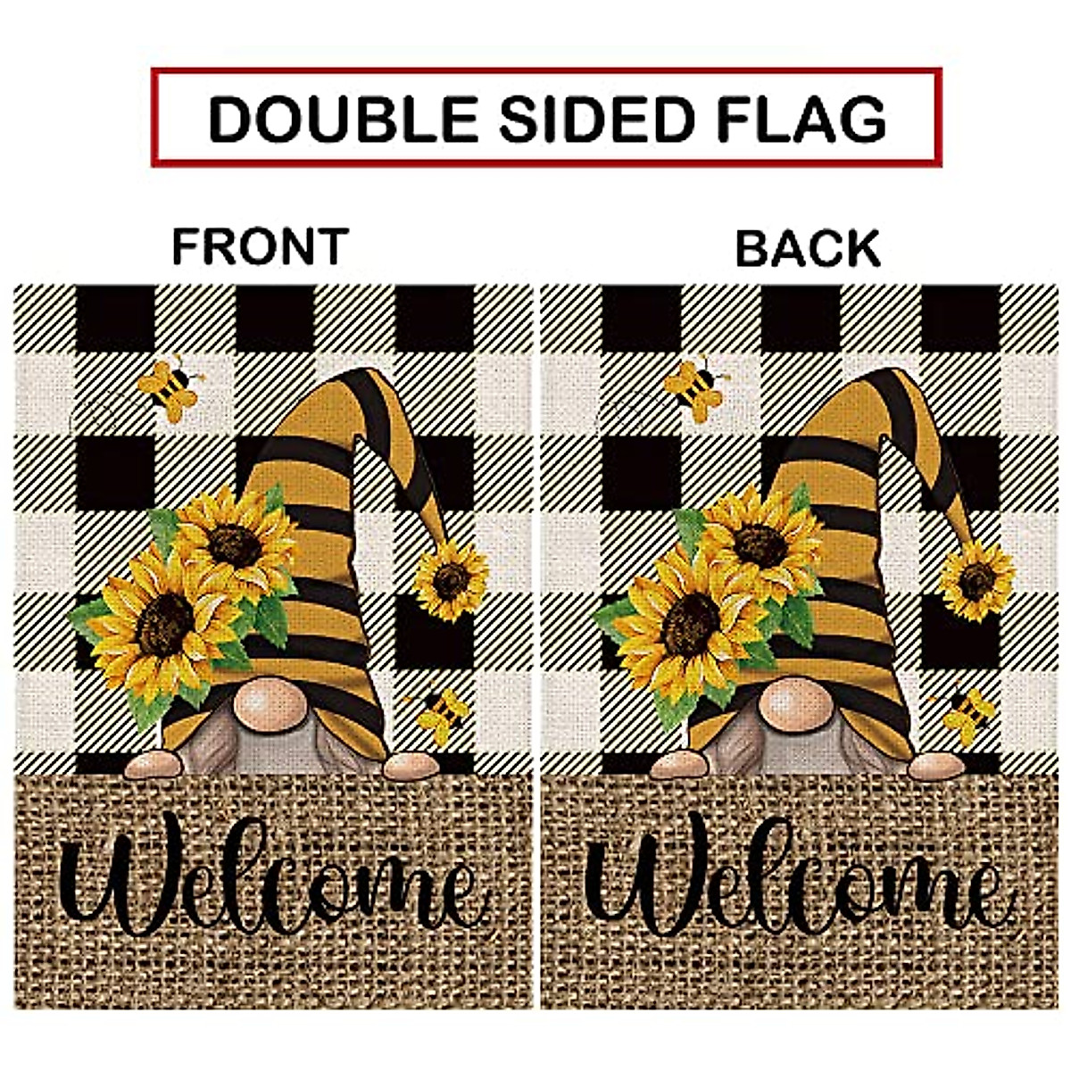 Summer Garden Flag Sunflower Gnome Vertical Double Sided Buffalo Plaid Welcome Flag Seasonal Farmhouse Yard Outdoor Decoration 12.5 x 18 Inch (Size for Garden-12.5'' x 18'')