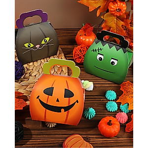 Liobelon 24 Pieces Halloween Candy Boxes With Handles Halloween Treat Boxes Trick or Treat Gift Boxes Pastry Cookies Goodie Bags for Halloween Party Supplies Halloween Kids Birthday Party Gift Box