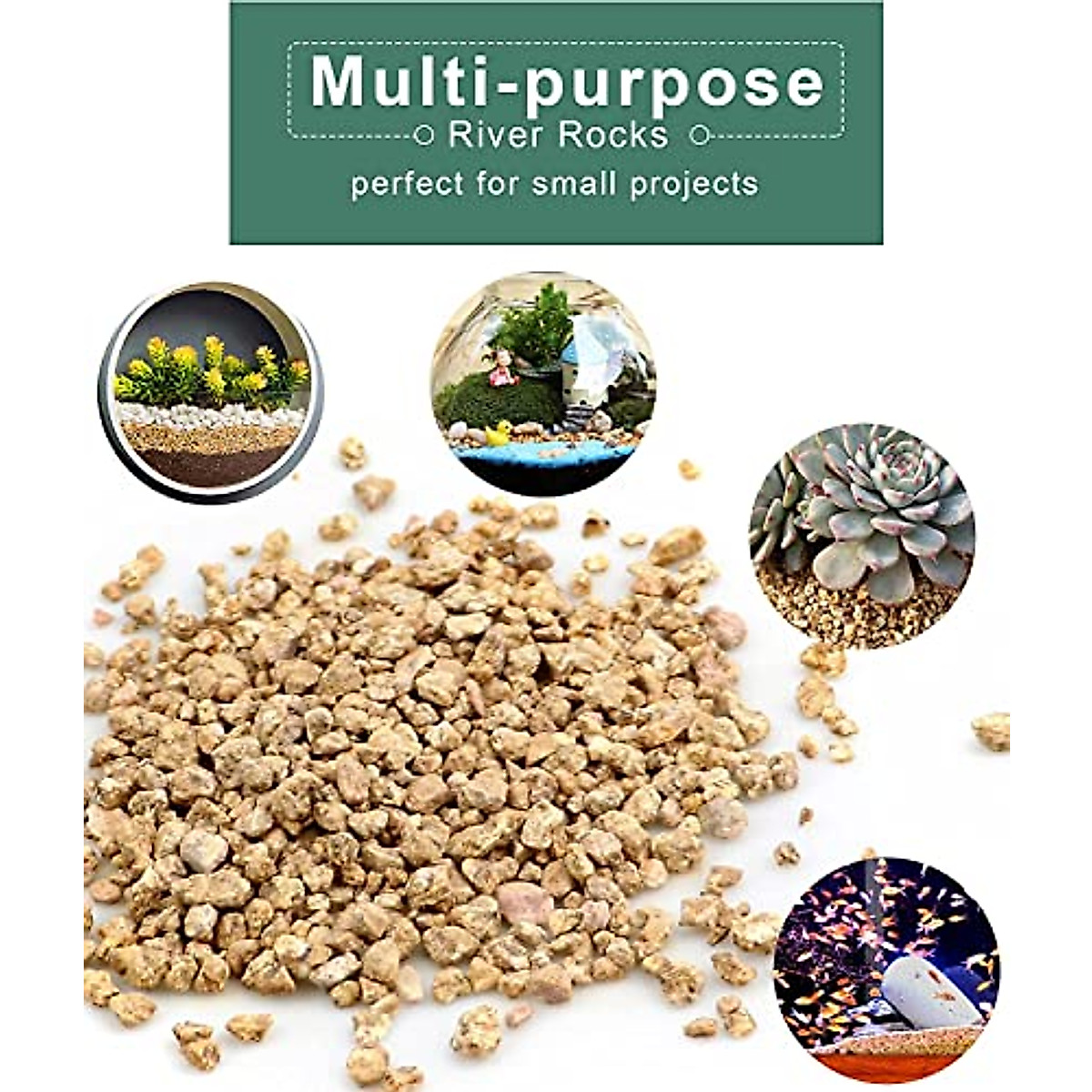 Succulent Cactus Gold Maifanitum Stone 6lb Small Decorative Gravel DIY Rock Indoor Houseplants Pebbles Soil Additive Potting Gritty for Bonsai, Fairy Gardening, Vases Fillers, Terrarium, Top Dressing