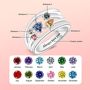 YUYOO Sterling Silver Custom Mothers Ring with 1-8 Simulated Birthstones Personalized Birthstone Ring for Women Custom Family Ring for Mom Wife Grandmother