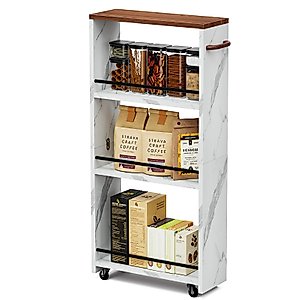 Frylr Slim Storage Cart - 6'' Wide Narrow Storage Cabinet for Small Spaces,Kitchen Carts on Wheels with Storage for Narrow Space on Bathroom, Laundry Room-33 inch Height(White)