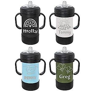 OEZZO Customized Stainless Steel Sippy Cups, Personalized Kids Tumblers with Handle, Reusable Infants and Toddler Cups