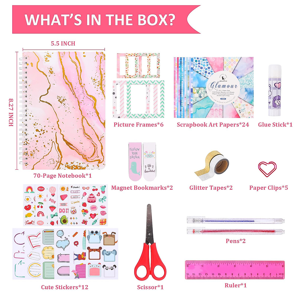 DIY Journal Kit for Girls Trendy Birthday Gifts Ideas for Teen Fun Cute School Art Crafts Stuff Decoration for Tween Journaling Scrapbook Stationery Personalized Diary Supplies Set for Girls Ages 8-14