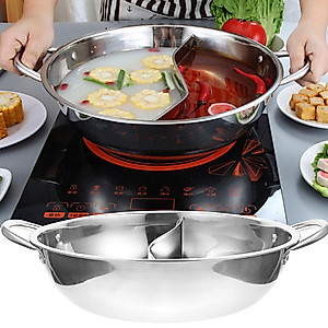 Cabilock 34CM Stainless Steel Hot Pot Induction Cooker Hotpot Pot Hot Pot with Divider Double Handle Hotpot Pot for Induction Cooktop Gas Stove Dual Sided Soup Cookware, SCX2EU4615P26Q9U6G