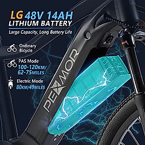 PEXMOR Electric Bike for Adults, 750W BAFANG Motor Ebike 32MPH Adult Electric Bicycle 48V 14AH LG Battery, 27.5" Electric Mountain Bike 7 Speed Gears Lockable Fork City Commuter E-Bike,UL Certified