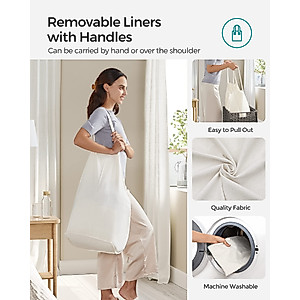 SONGMICS Laundry Hamper with Lid, 90L Clothes Hamper with 2 Removable Liner Bags, 6 Mesh Bags, Wicker Laundry Basket, Double Laundry Hamper for Bathroom, 13 x 18.1 x 23.6 Inches, Gray ULCB251G01V1