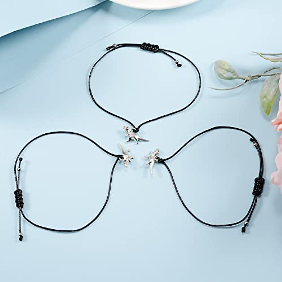 GBTBYS 3PCS Pinky Promise Dinosaur Charm Bracelets Distance Matching Bracelets for Mom Daughters Best Friend BFF Friendship Birthday Jewelry Gifts