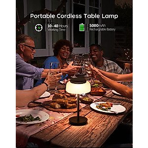 QiMH Battery Operated LED Table Lamp, 5000mAh Waterproof Cordless Desk Lamp with 3 Level Brightness Touch Control, Mini Rechargeable Night Light for Living Room, Bedroom, Outdoor bar (Black)