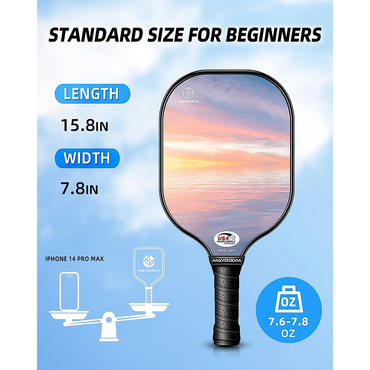 Pickleball Paddles Set of 2 or 4, USAPA Approved Pickleball Paddles Set with 4 Pickleball Balls and Pickleball Carry Bag, Fiberglass Pickle Ball Rackets 2 Pack Gifts for Beginners&Pros(Sunglow 2)