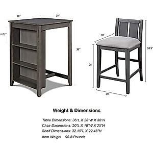 New Classic Furniture Heston Storage Counter Table Set with Two Chairs, 36-Inch, Gray