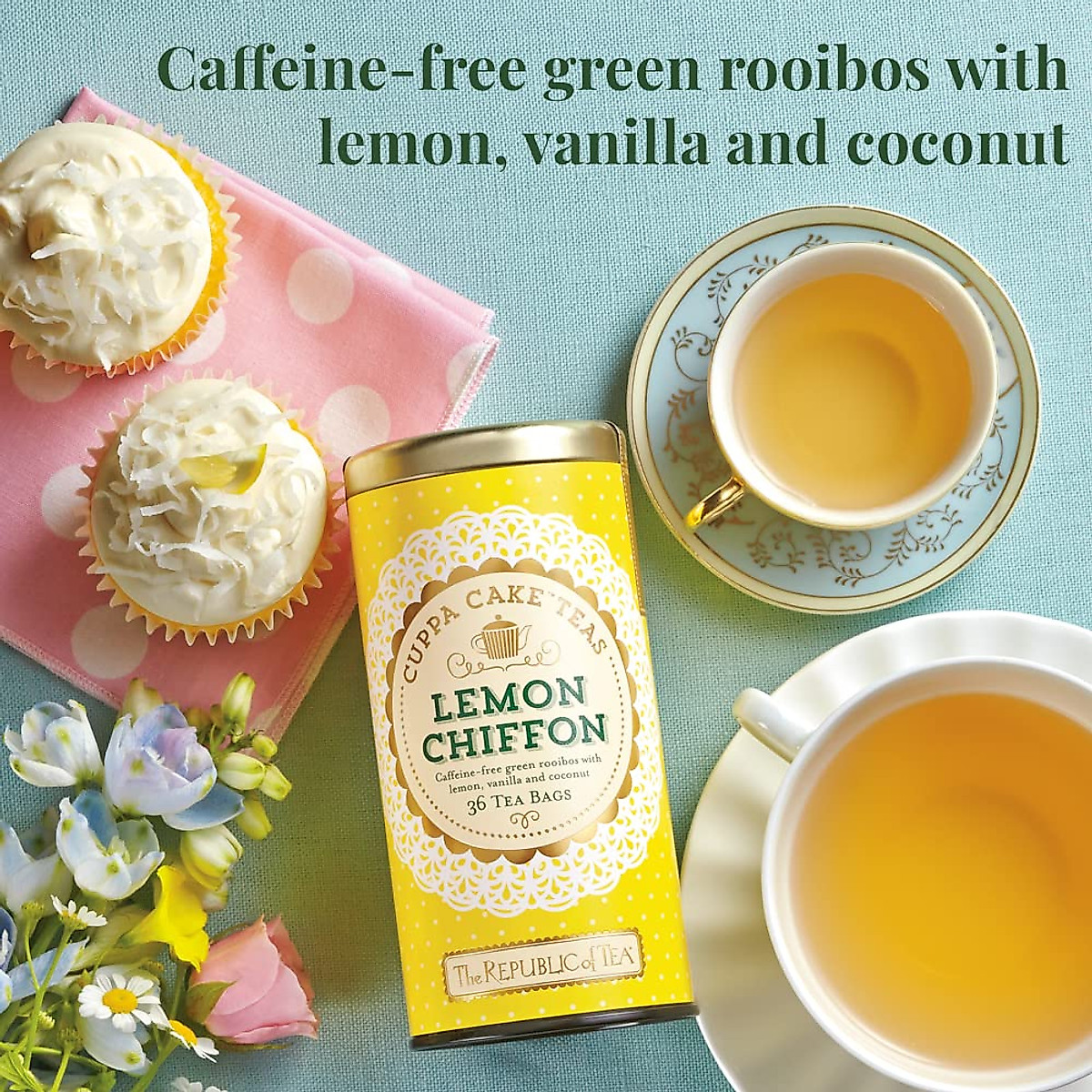 The Republic Of Tea Lemon Chiffon Cuppa Cake Tea, 36 Tea Bags, Decadent Herbal Green Rooibos Tea