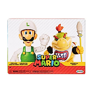 Super Mario Nintendo 4 Inch Action Figure 2-Pack: Fire Luigi & Bowser Jr. with Accessories