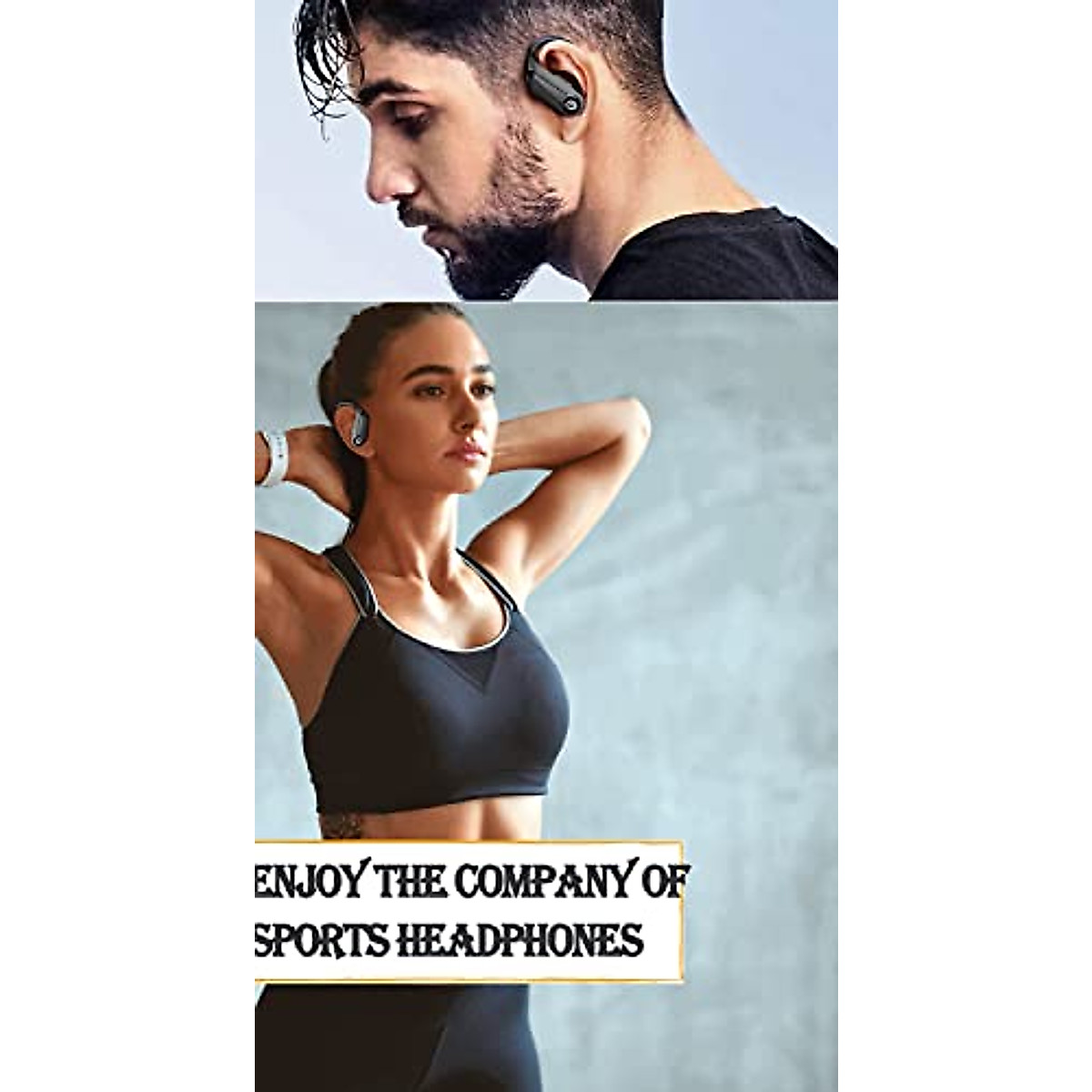 Bluetooth Headphones Wireless Earbuds 48hrs Playback IPX7 Waterproof Earphones Over-Ear Stereo Bass Headset with Earhooks Microphone LED Battery Display for Sports/Workout/Gym/Running GNMN Black