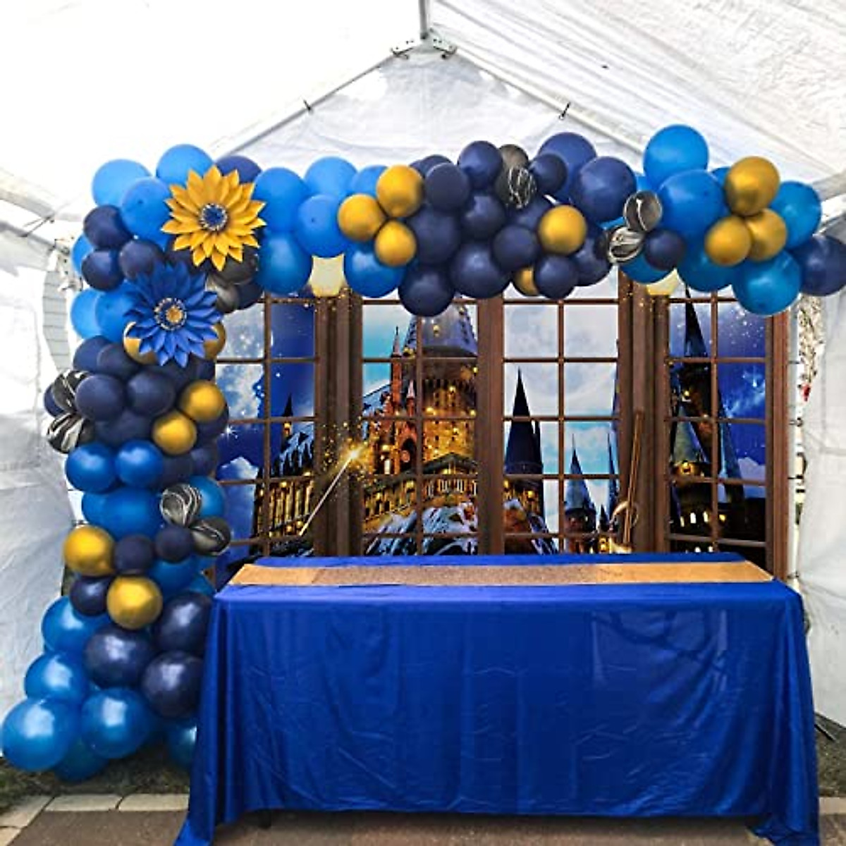 Magic Castle School Backdrop for Photography 7x5FT Window Night Full Moon Stars Glitter Wizard Halloween Photo Background Kids Birthday Party Decoration Banner Photo Booth Props (2.1mx1.5m)