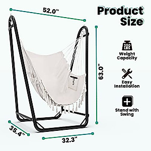 Hammock Chair with Stand,Heavy-Duty Hanging Chair with Stand, for Indoor Outdoor,Sturdy Swing Chair with Stand Max Load 350 pounds…