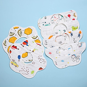 6pcs Baby Petal Bibs 360Degree Rotating Multicolor 100percent Cotton Super Soft and Absorbent with 8 Layers of Gauze Suitable for 03 Years Old Boys and Girls Who Are Teethi