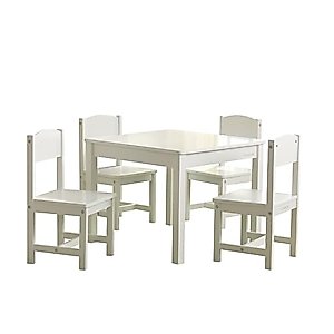 KidKraft Wooden Farmhouse Table & 4 Chairs Set, Children's Furniture for Arts & Activity - White