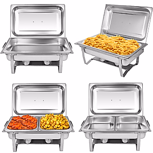ORNKAT Chafing Dish Buffet Set[4 Pack] 8QT Stainless Steel Buffet Chafers,Catering Food Warmers Set with 6 Trays