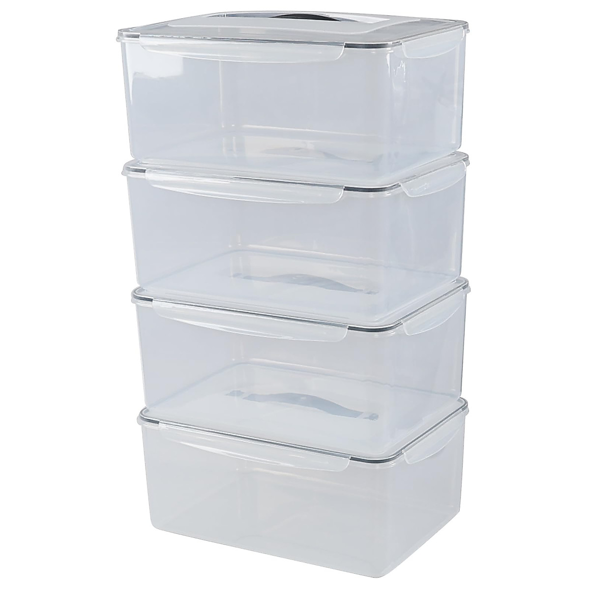 Dehouse 15 L Airtight Rectangular Food Storage Container with Top Handle, Set of 4 Plastic Clear Food Storage Container with Latch Clip