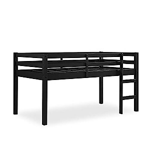 DHP Milton Twin Loft Bed with Safety Guard Rail, Black, Space Saving Junior Size, Pine Wood