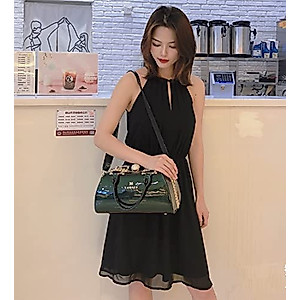 Shirt Luv Fashion Leather Women's Top Handle Satchel Crossbody Handbags Crystal Evening Bag Purses Hard Shoulder Bags (Green)