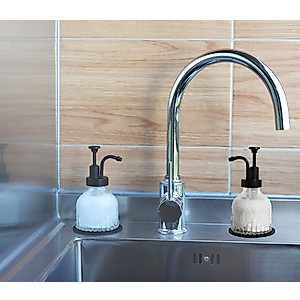 MISAIYOU Mini Clear Glass Soap Dispenser for Bathroom Countertop and Kitchen Sink Decoration,Refillable Liquid Hand Dish Soap Pump Dispenser,Black with Clear Glass, 3-3/8'' X 3-3/8'' X 5-3/4''